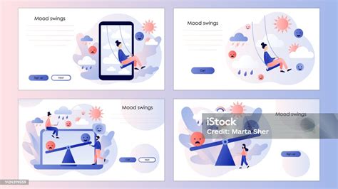 기분 변화 감정이 바뀝니다 심리학 장애 정신 문제 양극성 감정 감정적 인 균형 방문 페이지 템플릿 Ui 웹 모바일 앱 포스터