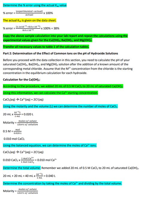 Solved Calculations Part Determine The Ksp For Each Chegg Com
