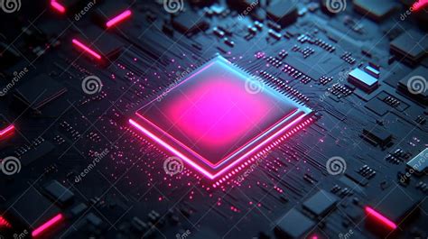 Close Up Of A Glowing Microprocessor On A Circuit Board Stock Illustration Illustration Of