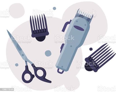 미용사 도구 세트 스타일링 전문 헤어 스타일이있는 이발사 용품 헤어 클리퍼 가위 만화 벡터 일러스트레이션 강철에 대한 스톡 벡터 아트 및 기타 이미지 Istock
