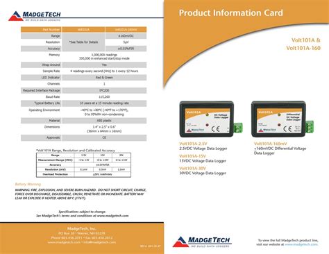 MADGETECH VOLT101A PRODUCT INFORMATION Pdf Download ManualsLib