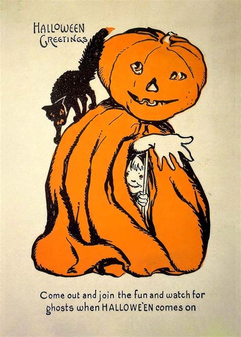 Vintage Pumpkin Cape Cat Halloween Print Vintage Halloween Vintage