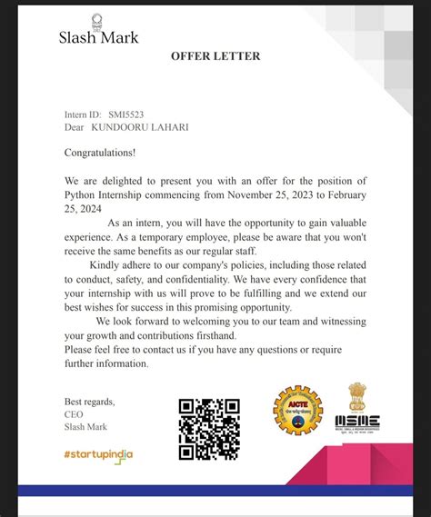 Lahari Kundooru On Linkedin Internship Python Offerletter