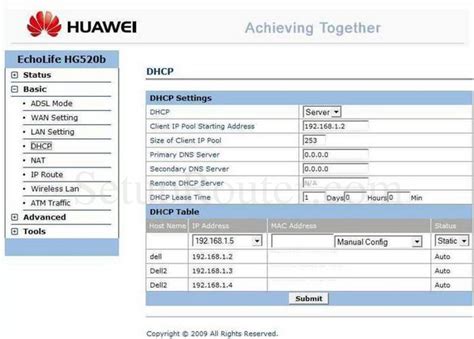 Huawei Echolife Hg B Screenshot Dhcp