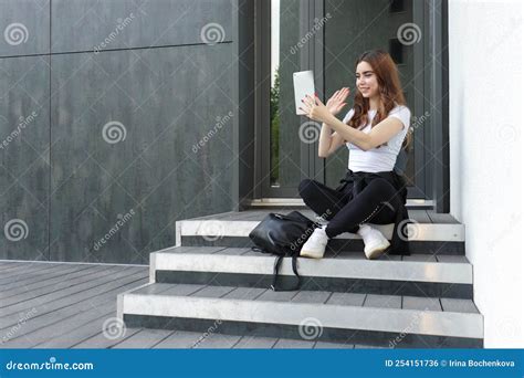 A Beautiful Babe Girl Using A Computer Laptop Stock Photo Image Of Female Businesswoman