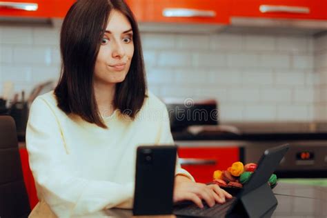Woman Trying To Multitask Working From Home Stock Image Image Of