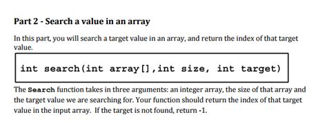 Solved Part Search A Value In An Array In This Part You Chegg Com