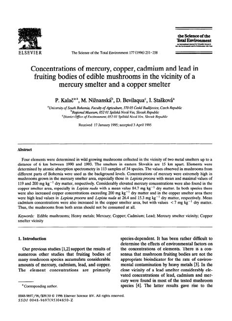 Pdf Concentrations Of Mercury Copper Cadmium And Lead In Fruiting