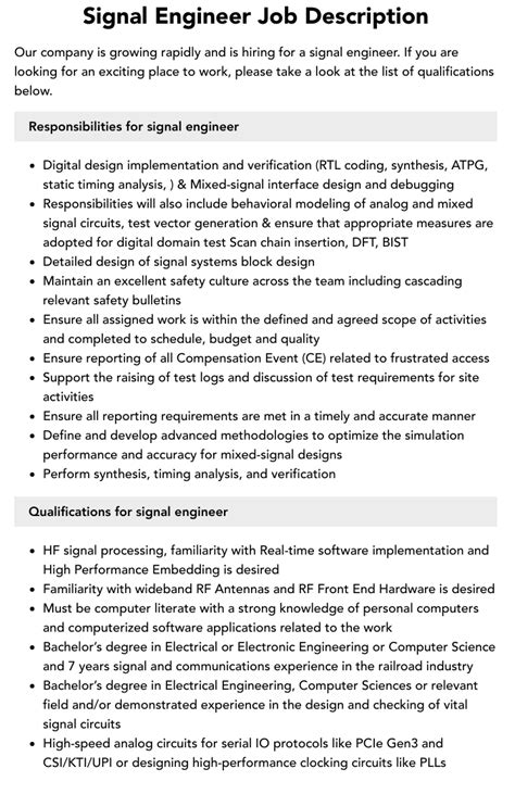 Signal Engineer Job Description Velvet Jobs