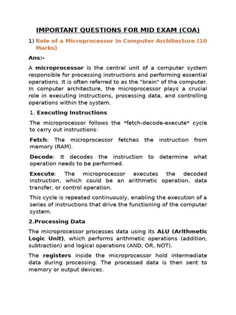 Important Questions For Mid Examcoa Pdf Microcontroller Central