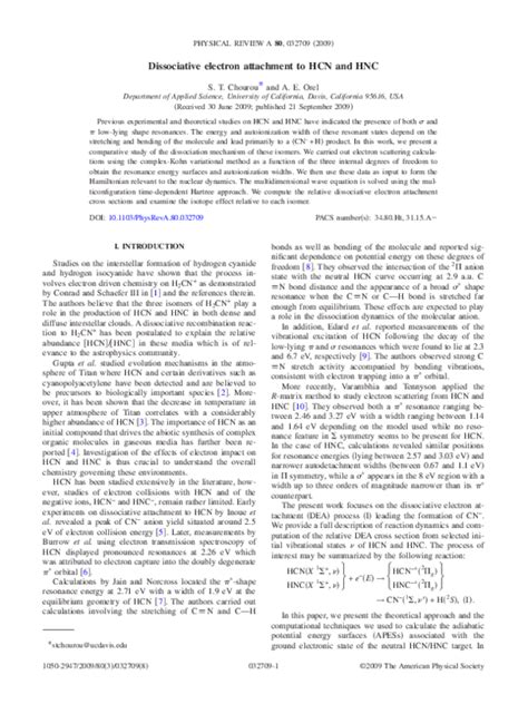 Pdf Dissociative Electron Attachment To Hcn And Hnc Slim Chourou