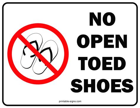 No Open Toed Shoes Sign Printable Signs