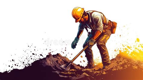 Construction Worker Illustration Digging Shovel Earth Ground Stock Illustration Illustration