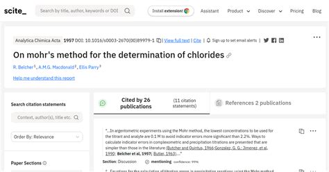 On Mohrs Method For The Determination Of Chlorides Scite Report