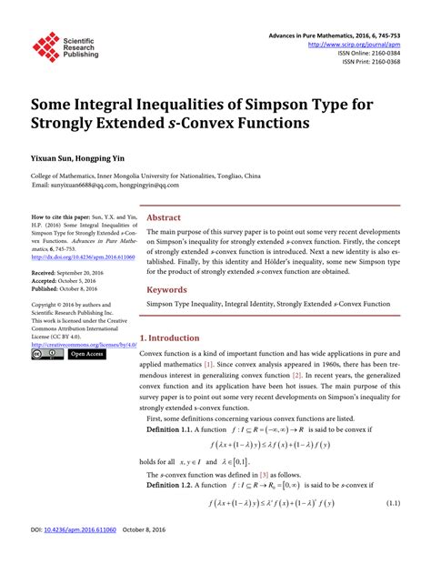Pdf Some Integral Inequalities Of Simpson Type For Strongly Extended