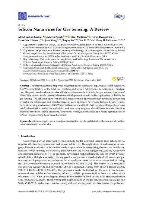 Pdf Silicon Nanowires For Gas Sensing A Review