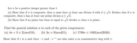 Solved Let N Be A Positive Integer Greater Than 1 A Show