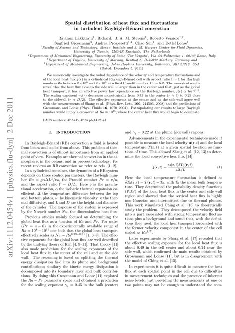 Pdf Spatial Distribution Of Heat Flux And Fluctuations In Turbulent Rayleigh Benard Convection