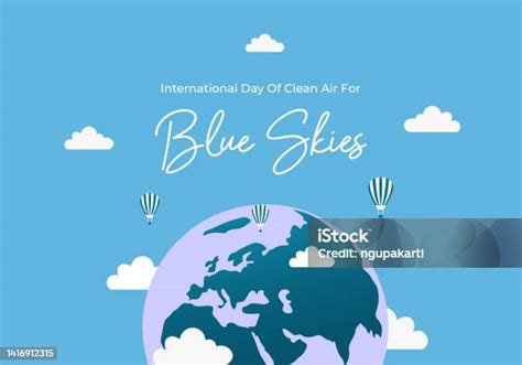 푸른 배경에 지구 지구본과 공기 풍선이있는 푸른 하늘을위한 깨끗한 공기의 국제 날 0명에 대한 스톡 벡터 아트 및 기타 이미지 0명 계절 기후 묘사 Istock