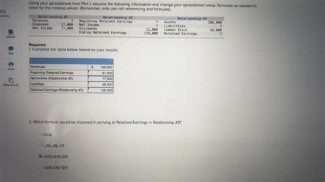 Solved 112 Using Your Spreadsheet From Part I Assume The