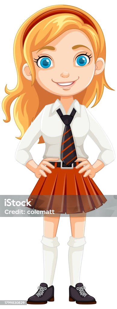 교복을 입고 웃는 금발 소녀 학생 벡터에 대한 스톡 벡터 아트 및 기타 이미지 벡터 교복 교육 Istock