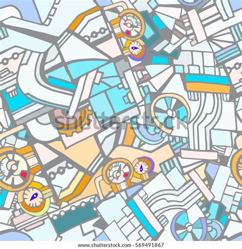 Technical Seamless Pattern Sketch Elements Vector Stock Vector Royalty Free 569491867