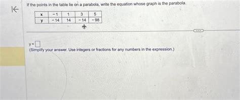 solved if the points in the table lie on a parabola write