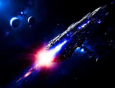 Spaceship Orbits Dark Galaxy Glowing Blue Comet Generated By Ai Premium Ai Generated Image