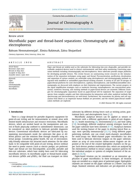Microfluidic Paper And Thread Based Separations Chromatography And Electrophoresis Pdf