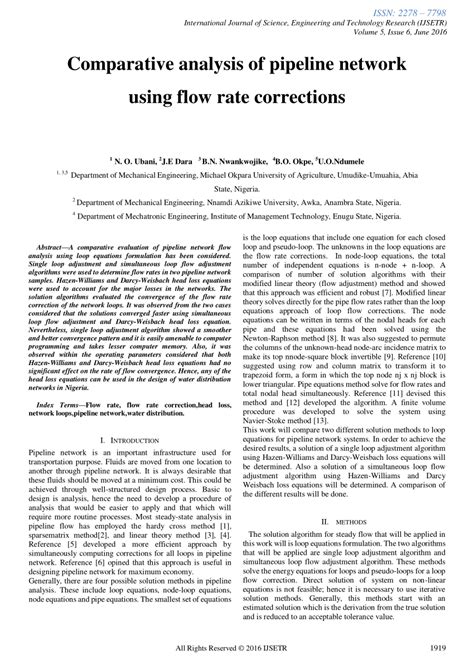 pdf comparative analysis of water pipeline network using flow rate