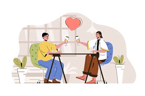 로맨틱 데이트 컨셉 사랑하는 남자와 여자 레스토랑과 음료 상황에서 데이트 커플 인물 장면에서의 관계 웹 사이트 및 모바일