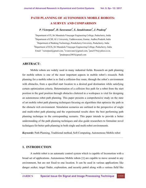 PDF Path Planning Of Autonomous Mobile Robots A Survey And Comparison