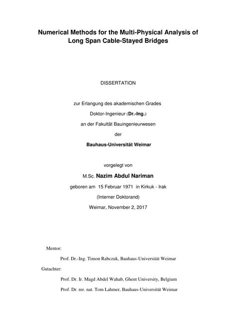 Pdf Numerical Methods For The Multi Physical Analysis Of Long Span Cable Stayed Bridges