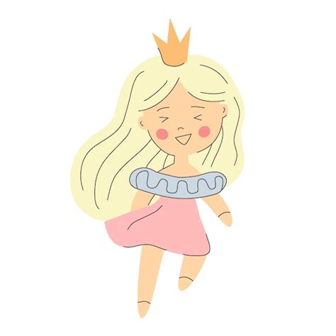 왕관에 귀여운 작은 공주 카와이 금발 소녀 생일 파티 천으로 프리미엄 벡터