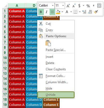 Hide Unhide Columns In Excel