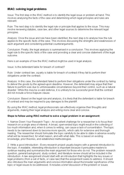 Irac Method Of Answering Questions Irac Solving Legal Problems Issue