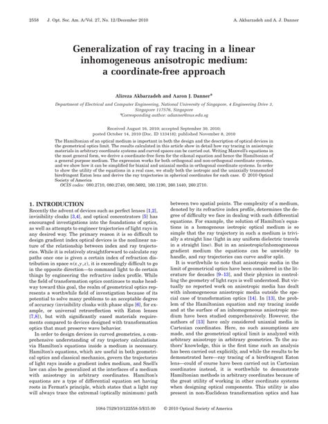 Pdf Generalization Of Ray Tracing In A Linear Inhomogeneous Anisotropic Medium A Coordinate