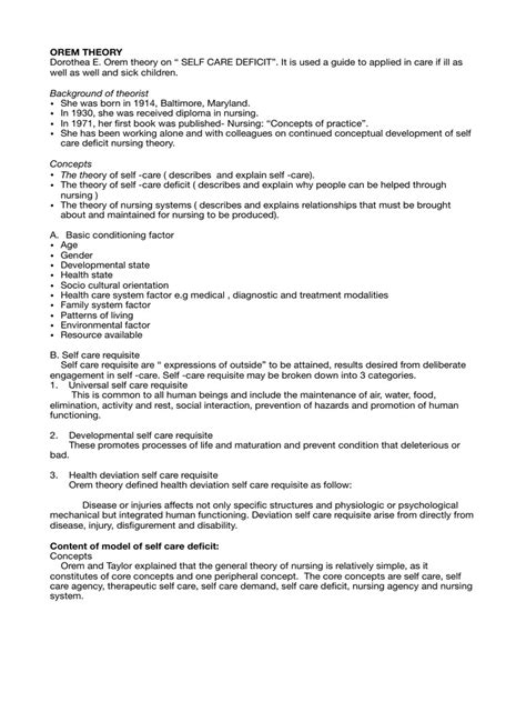 Orem Theory Pdf Nursing System