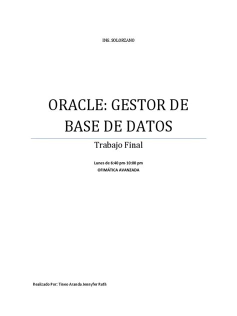 Oracle Gestor De Base De Datos Pdf Sql Base De Datos Oracle