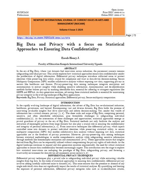 Big Data And Privacy With A Focus On Statistical Approaches To Ensuring
