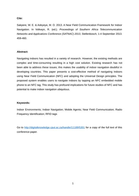 Pdf An Nfc Based Framework For Indoor Navigation
