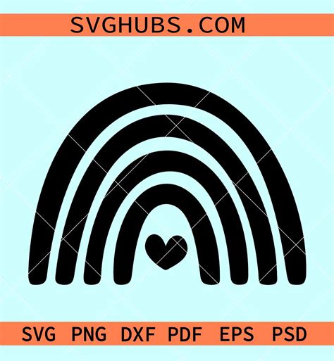 Hand Drawn Rainbow With Heart Svg Rainbow Svg Rainbow Clipart