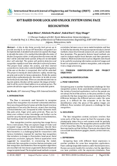 pdf irjet iot based door lock and unlock system using face recognition