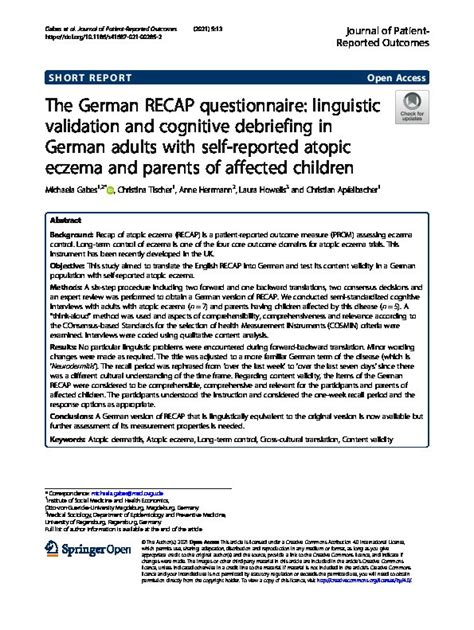 The German Recap Questionnaire Linguistic Validation And Cognitive Debriefing In German Adults