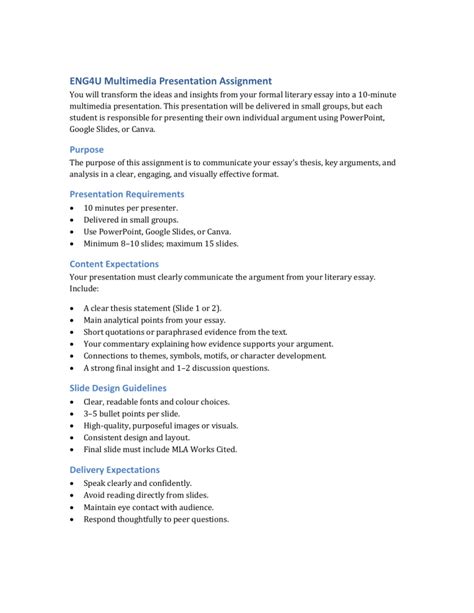 Eng4u Multimedia Presentation Assignment Guidelines