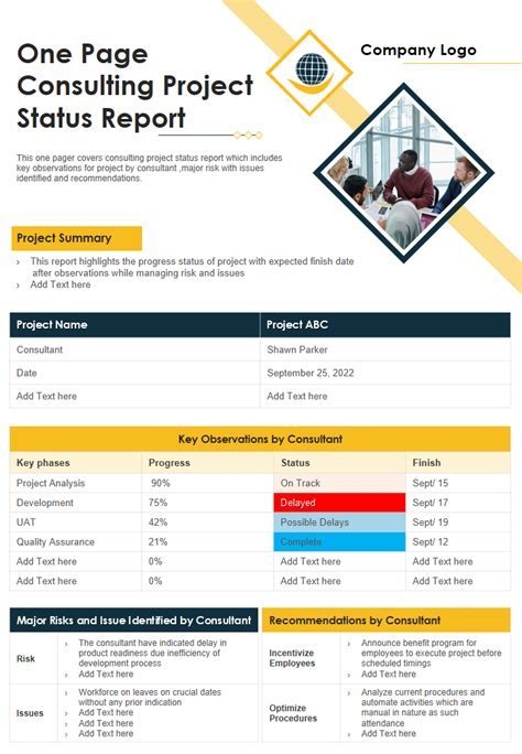 Project Status One Pager Template