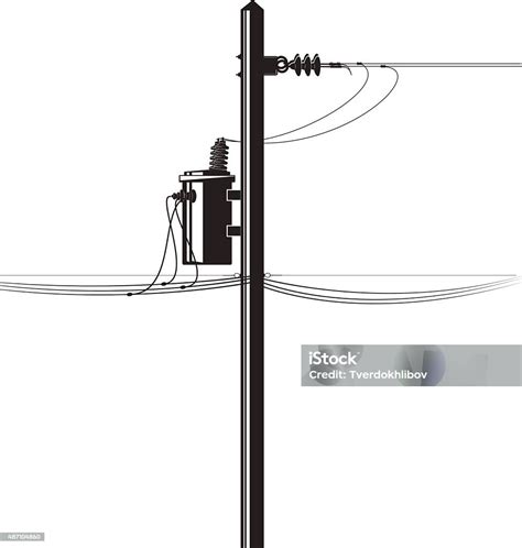 Transformator Listrik Tegangan Tinggi Pada Tiang Dan Kabel Ilustrasi Stok Unduh Gambar