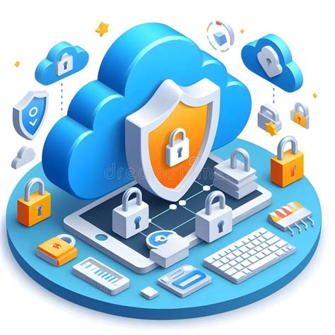 3d Flat Icon As Cloud Computing Security With Shield And Lock Symbols Concept As Vector Icons