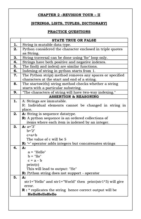 Ch 2 Revision Tour 2 Practice Material For Board Exam Chapter 2
