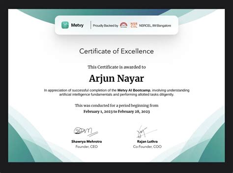 arjun nayar on linkedin received the certificate from metvy the